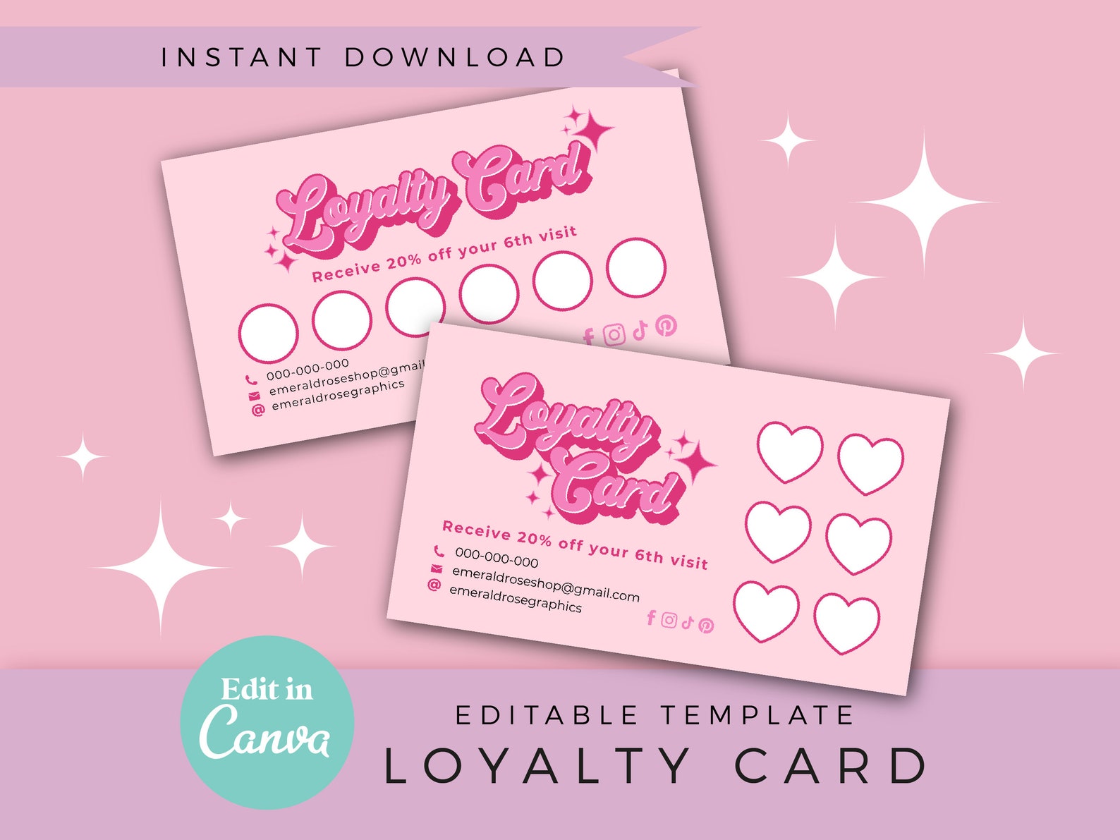 DIY Loyalty Card | Editable Canva Template- Pink Retro Customisable ...