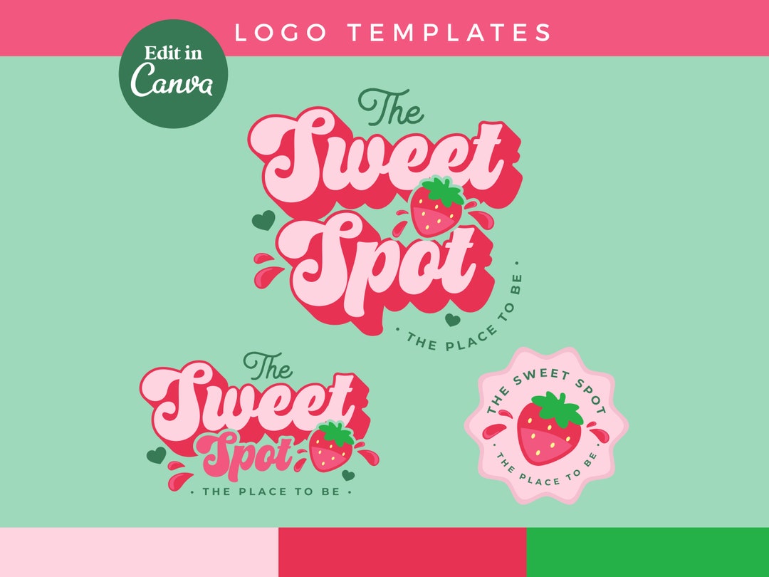 Strawberry Logo Template | Retro Y2k Cafe Branding (DIY Canva) - Etsy