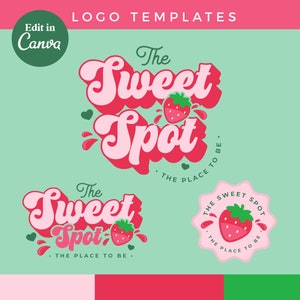 DIY Pink Strawberry Logo Canva Template | Editable Fun Retro Logo ...