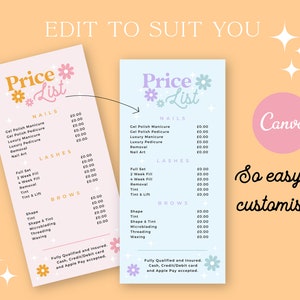 Editable Price List | Daisy Girl Canva Template- DIY Customisable Price ...