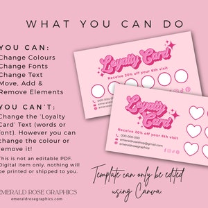 DIY Loyalty Card | Editable Canva Template- Pink Retro Customisable ...