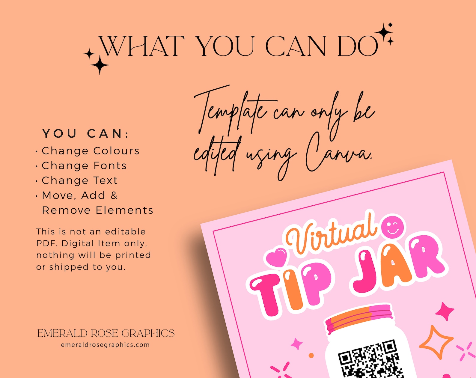 Virtual Tip Jar Sign 8x10 | Editable Canva Template- Cute Pink Bubble ...