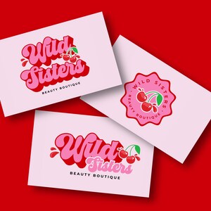 Canva Pink Red Cherry Logo DIY Template | Editable Fun Retro Logo ...