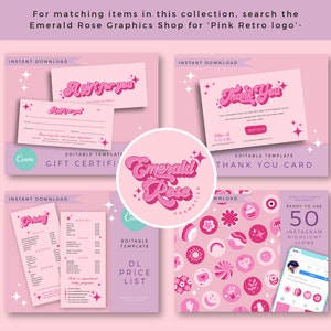 Pink Retro Logo, Pretty Beauty Logo Bundle, Funky Logo Branding Set ...