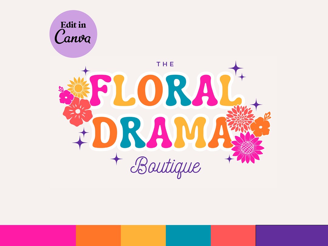 CANVA Flower Logo DIY Template | Floral Drama Pretty Editable Retro ...