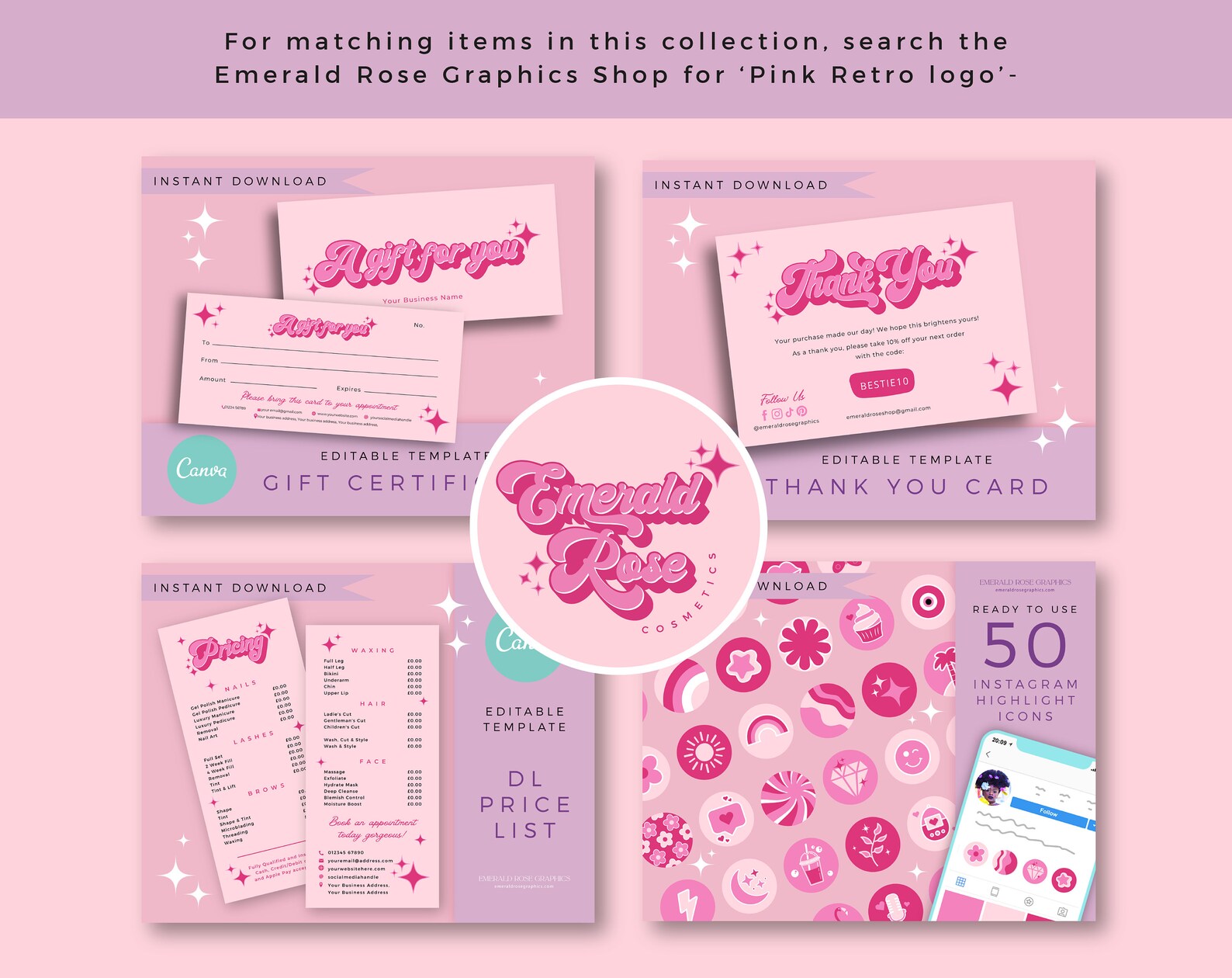DIY Loyalty Card Editable Canva Template Pink Retro Customisable ...