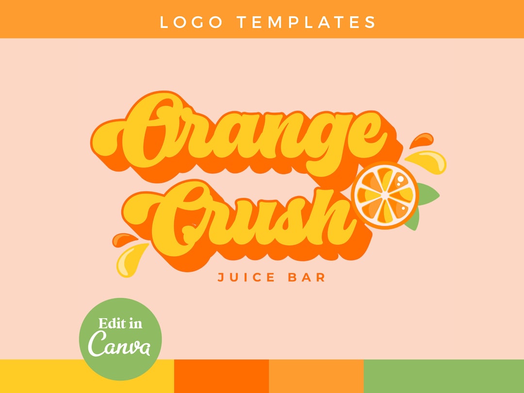 DIY Citrus Orange Logo Canva Template | Editable Fun Retro Logo Design ...