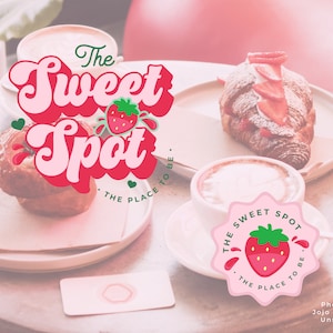 DIY Pink Strawberry Logo Canva Template | Editable Fun Retro Logo ...
