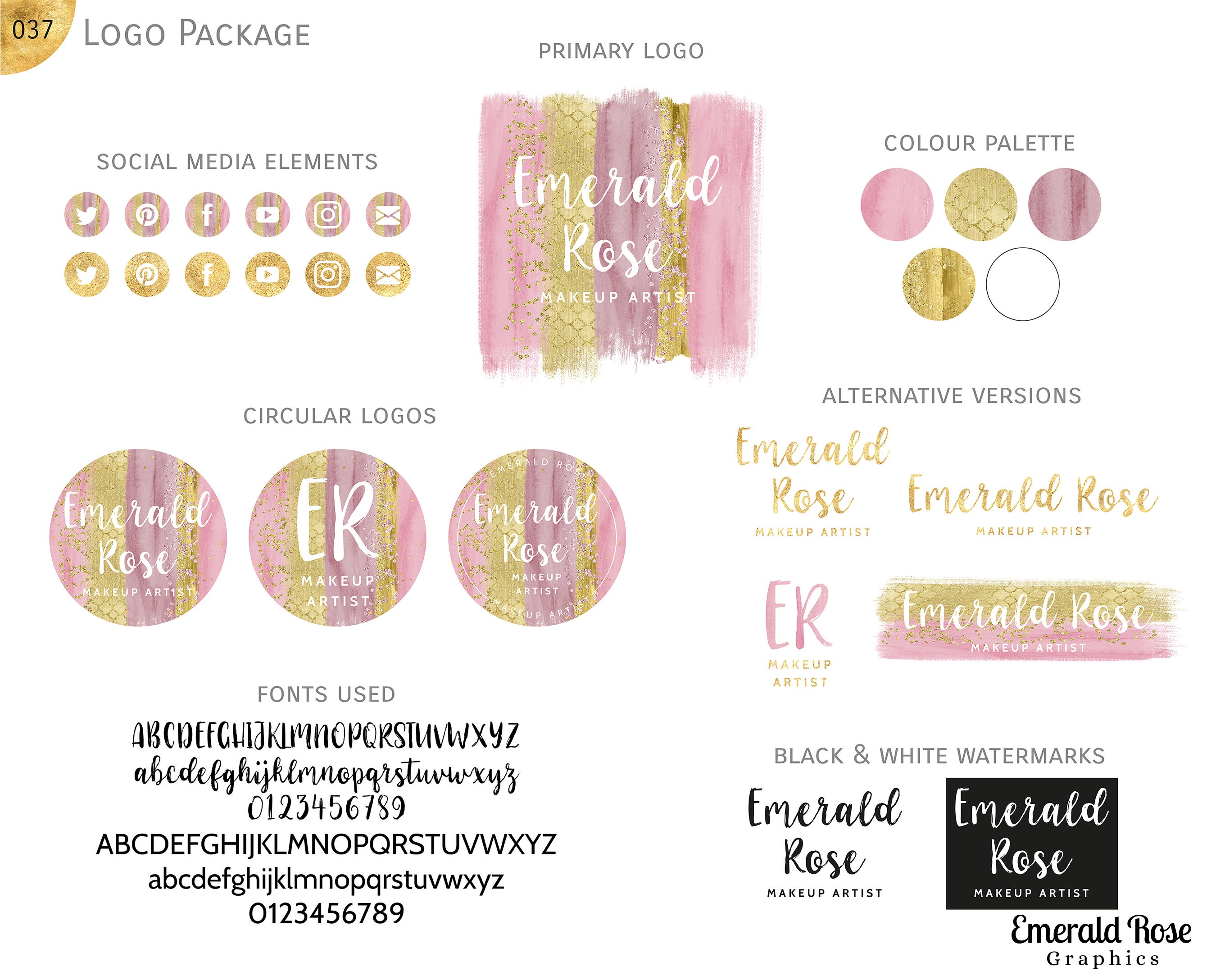 Pink and Gold Logo Website Business Logo Watercolour Logo | Etsy