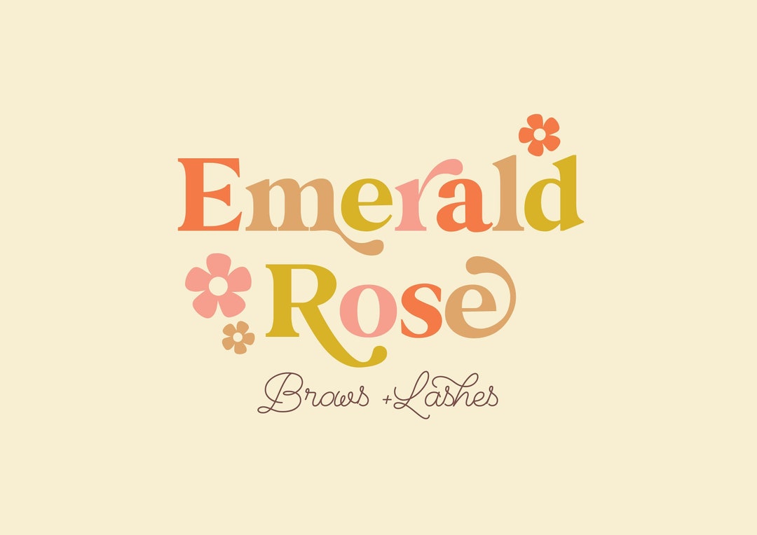 Flower Power Logo, Retro Beauty Logo Bundle, Funky Logo Branding Set ...