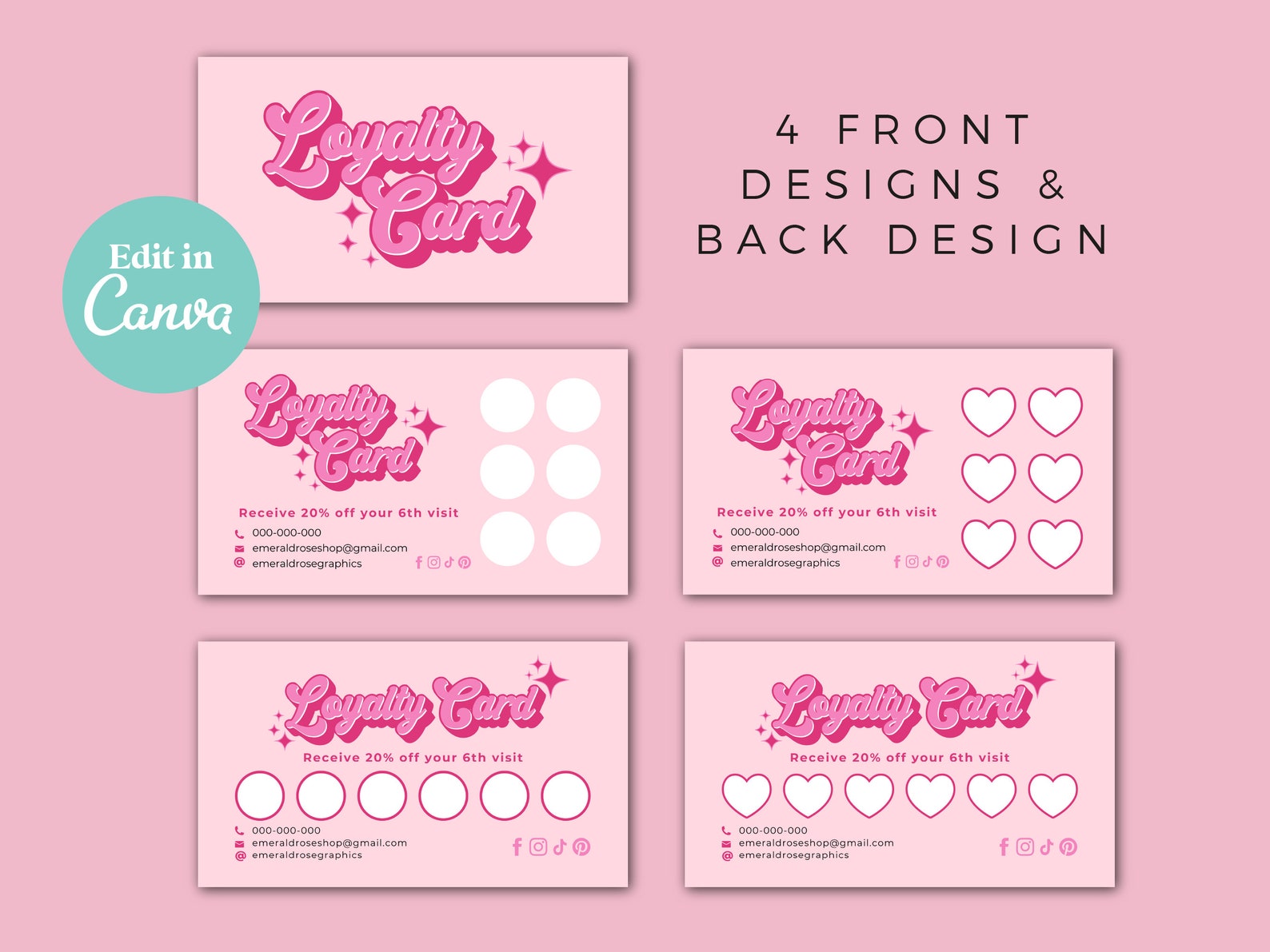 DIY Loyalty Card | Editable Canva Template- Pink Retro Customisable ...