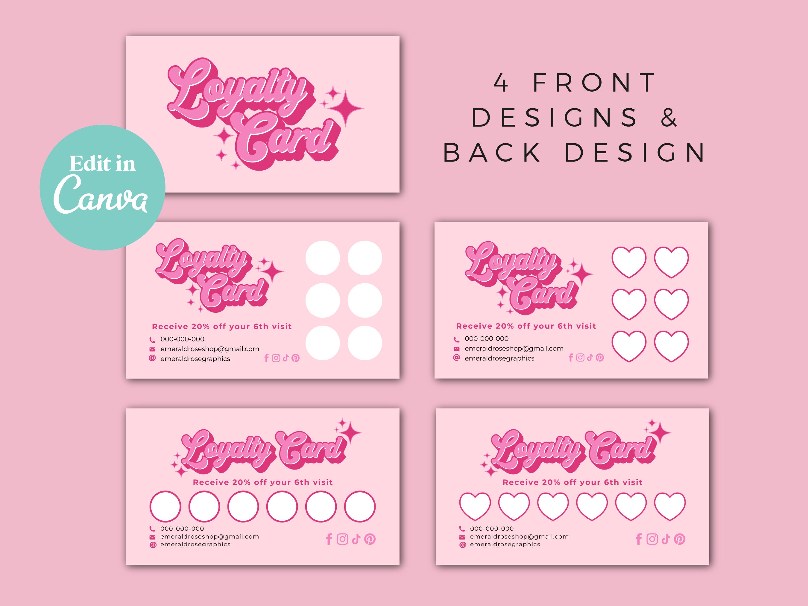 DIY Loyalty Card | Editable Canva Template- Pink Retro Customisable ...