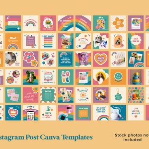 60 Canva Instagram Post Templates - Rainbow Retro Cute Posts, Editable ...