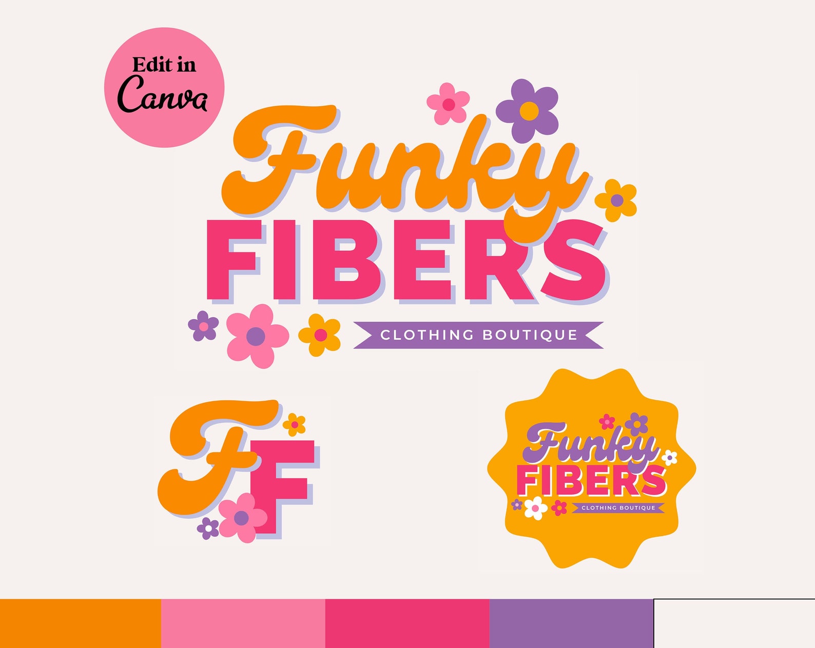 Canva Funky Flower Logo DIY Template | Fun Pretty Editable Retro Logo ...