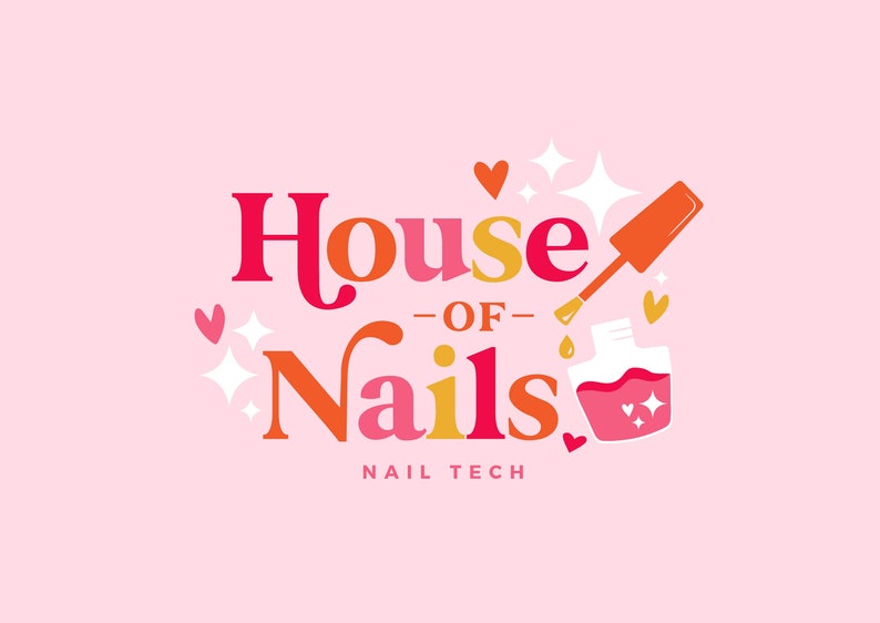 House of Nails Logo Branding, Pink Red Logo Bundle, Pretty Logo ...