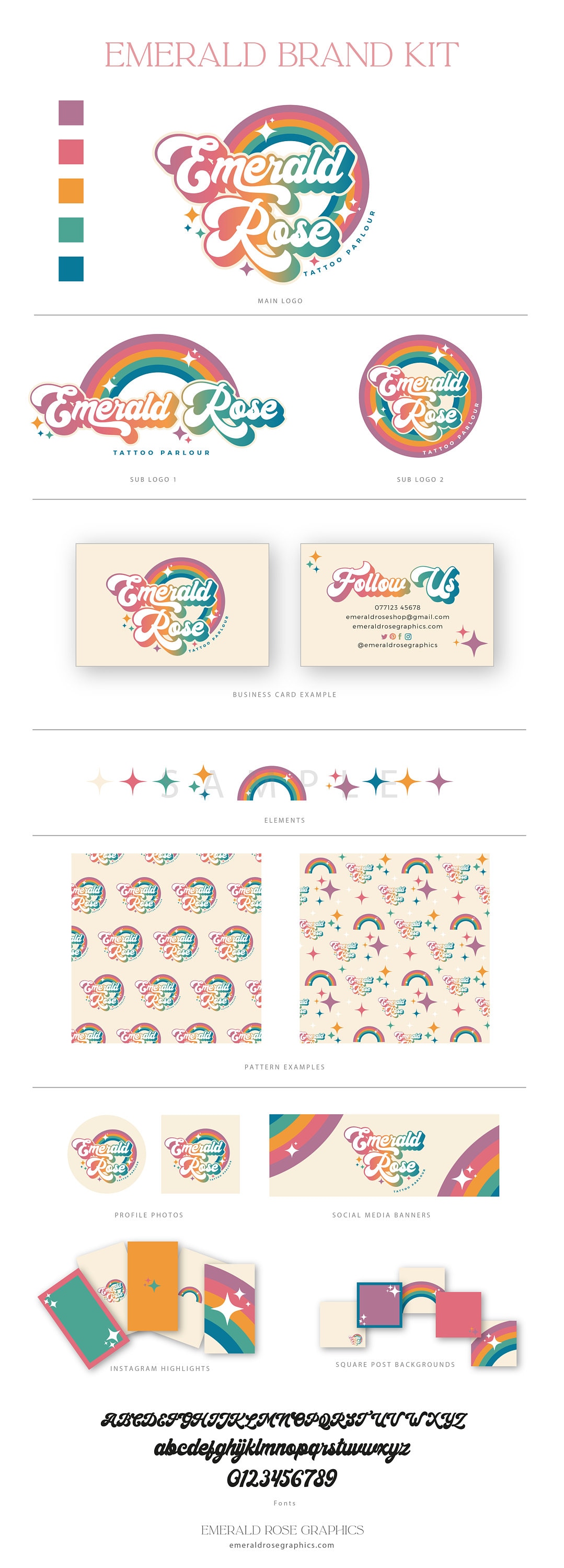 Rainbow Retro Logo Bundle, Vintage Business Card Design - Etsy