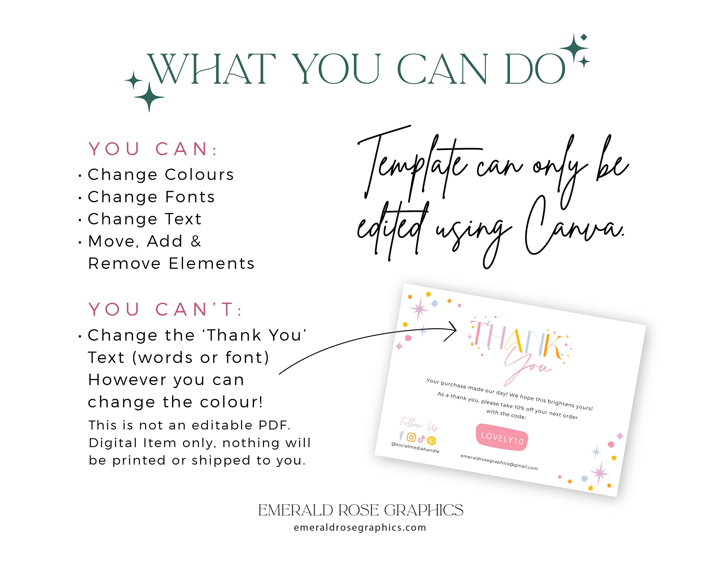 Thank You Card Editable Canva Template Lovely Confetti - Etsy