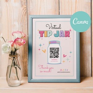 Virtual Tip Jar Sign 8x10 | Editable Canva Template- Pastel Rainbow ...