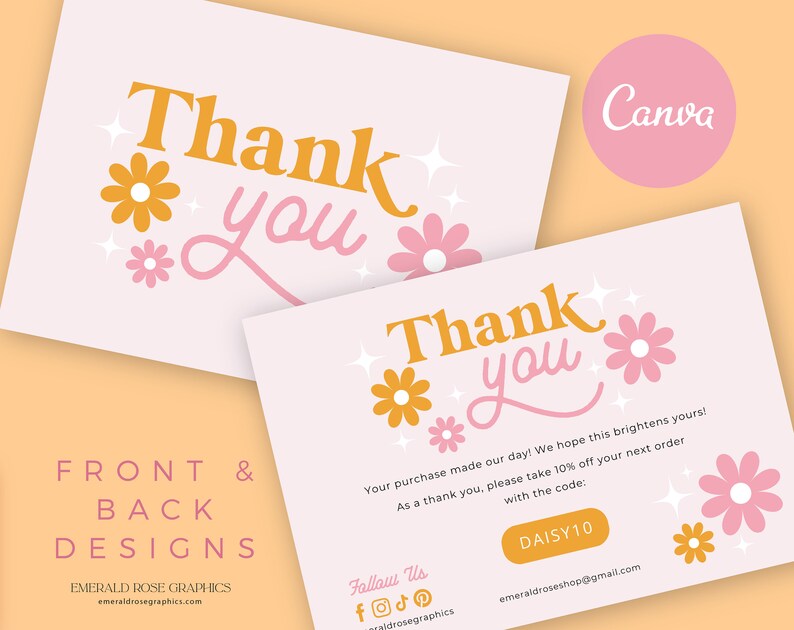 Thank You Card | Editable Canva Template- Daisy Girl Customisable Thank ...