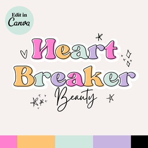 DIY Rainbow Heart Logo Canva Template | Heart Breaker Editable Retro ...
