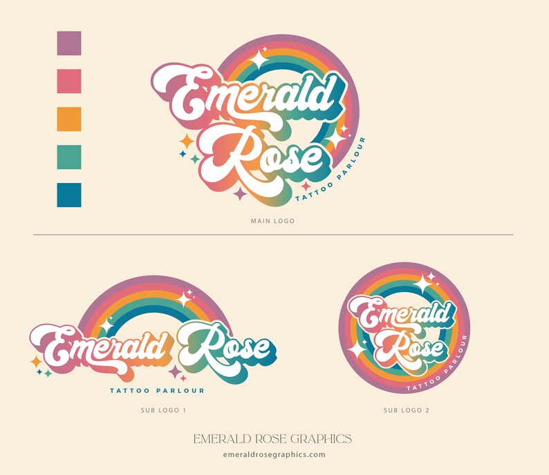 Rainbow Retro Logo Bundle, Vintage Business Card Design - Etsy