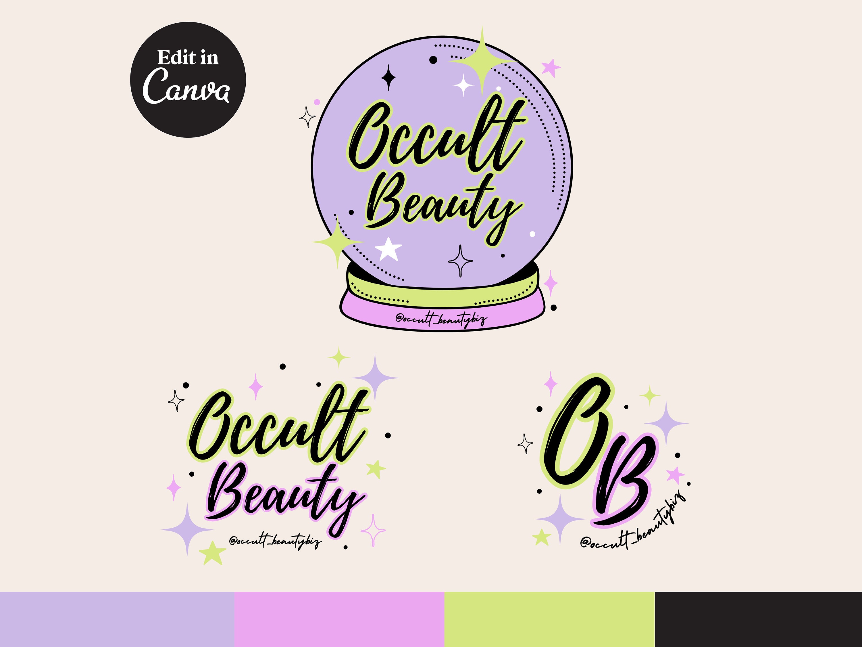 CANVA Crystal Ball Logo DIY Template | Occult Beauty Editable Logo ...