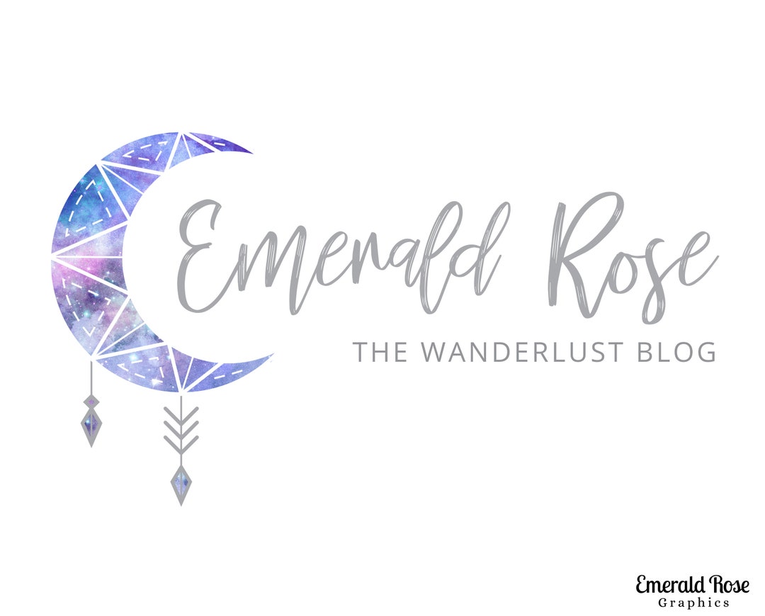 Pre-made Logo Pink Space Moon Website Logo Wanderlust Blog - Etsy