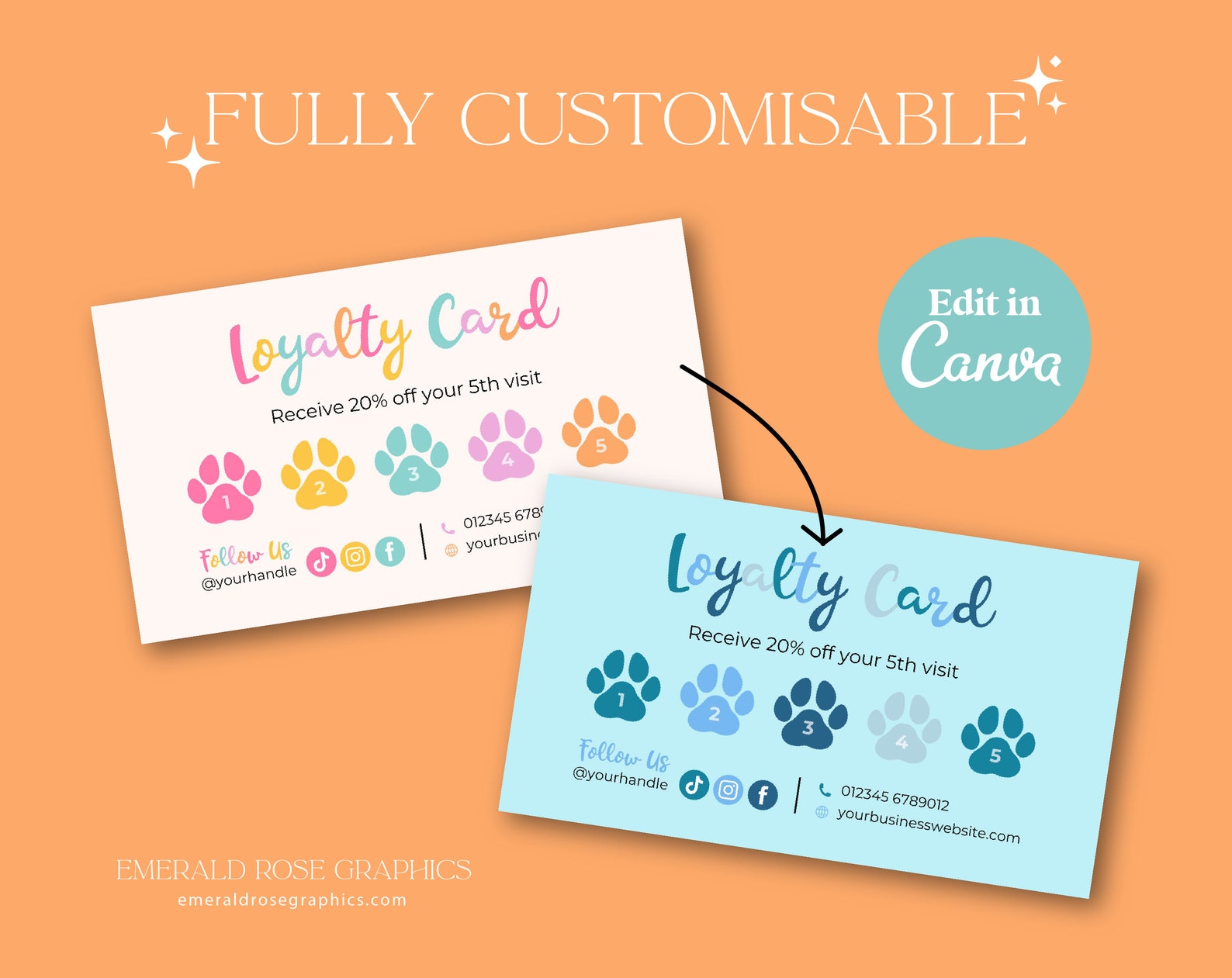 Dog Grooming Loyalty Card Canva Template | Business Card Design, DIY ...