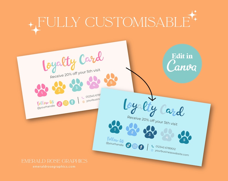 Dog Grooming Loyalty Card Canva Template | Business Card Design, DIY ...