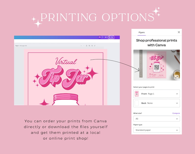 Pink Retro Virtual Tip Jar Sign | Editable QR Code Canva Template ...