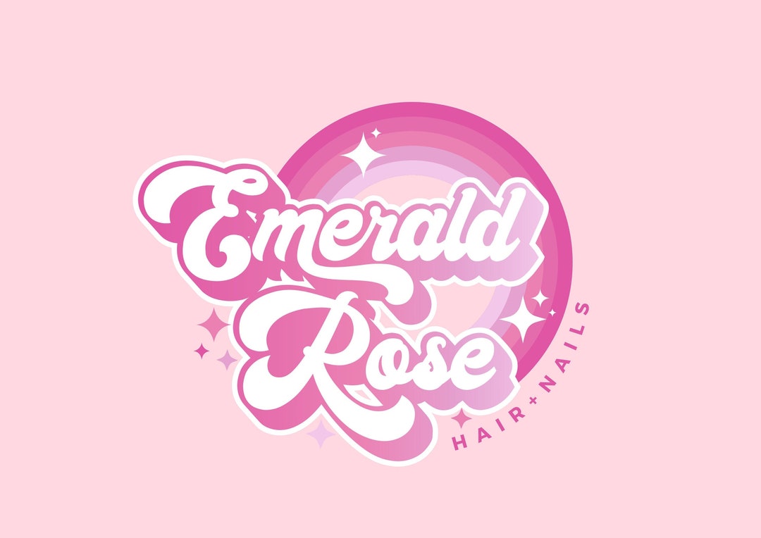 Rainbow Pink Retro Logo, Pretty Beauty Logo Bundle, Funky Logo Branding ...