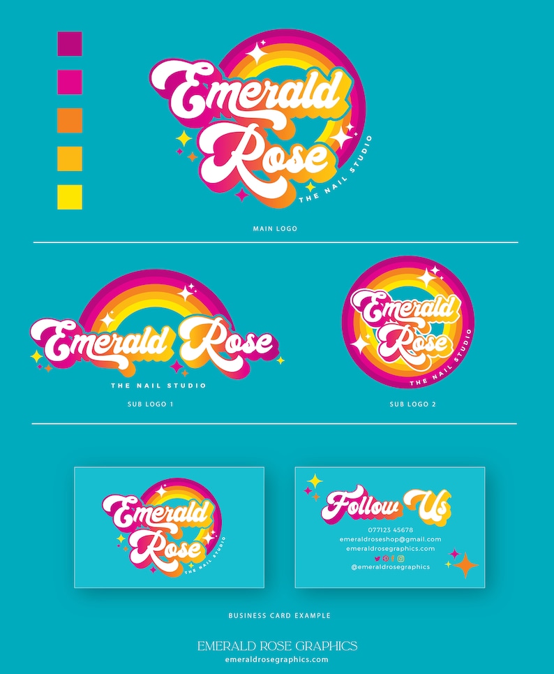 Sunset Rainbow Retro Logo Pretty Logo Bundle Funky Logo - Etsy
