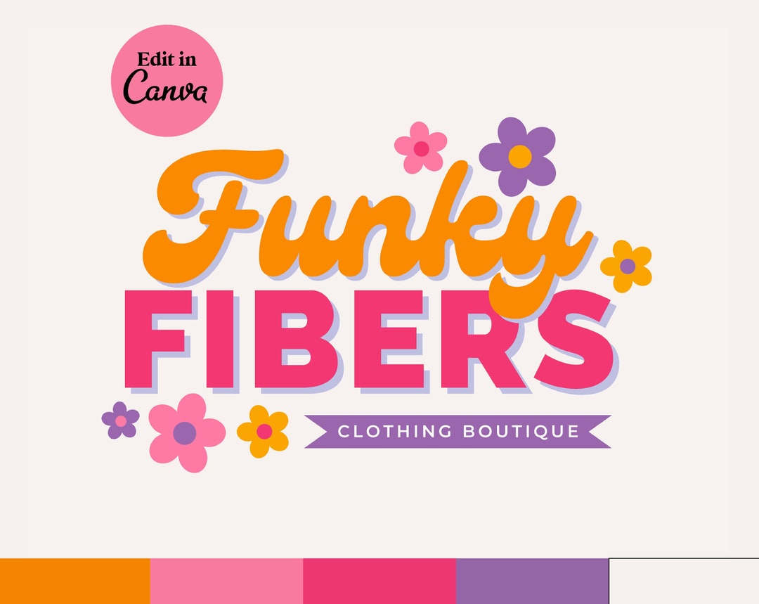 DIY Funky Flower Logo Canva Template | Fun Pretty Editable Retro Logo ...