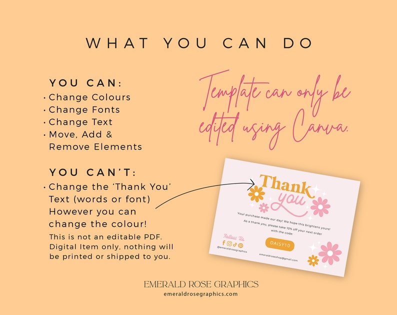 Thank You Card Editable Canva Template Daisy Girl - Etsy