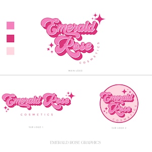 Pink Retro Logo, Pretty Beauty Logo Bundle, Funky Logo Branding Set ...