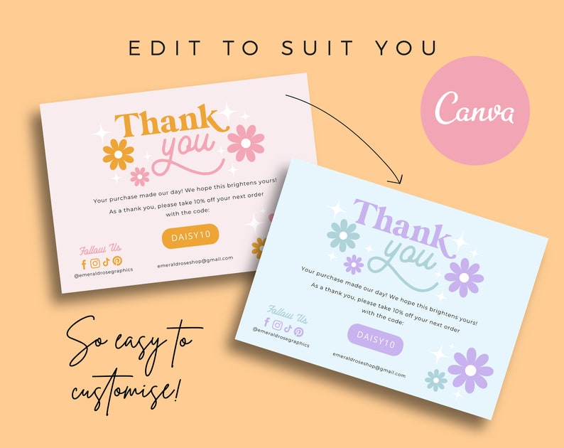 Thank You Card | Editable Canva Template- Daisy Girl Customisable Thank ...