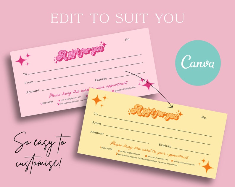 Gift Certificate | Editable Canva Template- Pink Retro Customisable ...