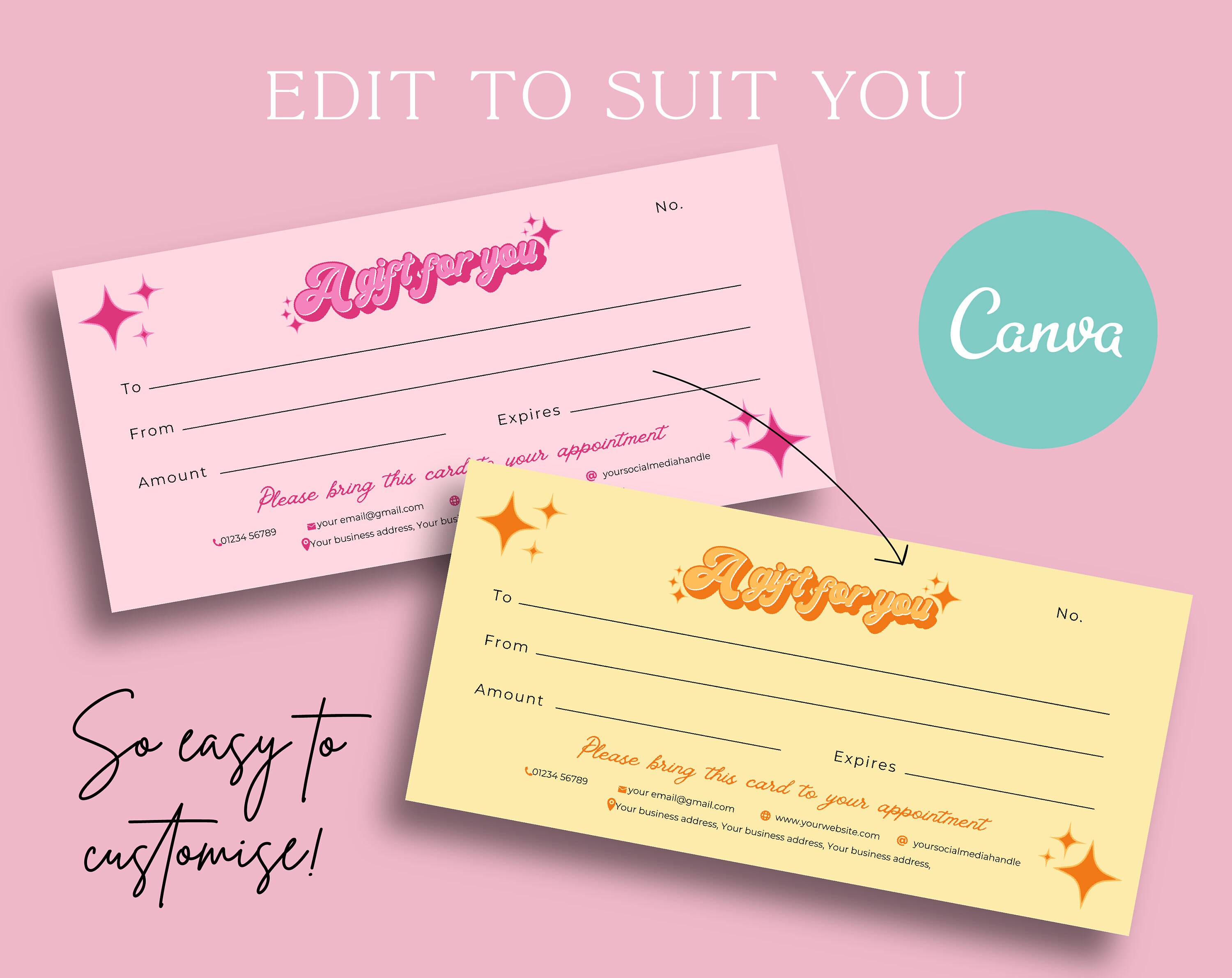 Gift Certificate | Editable Canva Template- Pink Retro Customisable ...