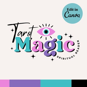 Canva Magic Eye Logo DIY Template | Tarot Magic Witch Editable Retro ...