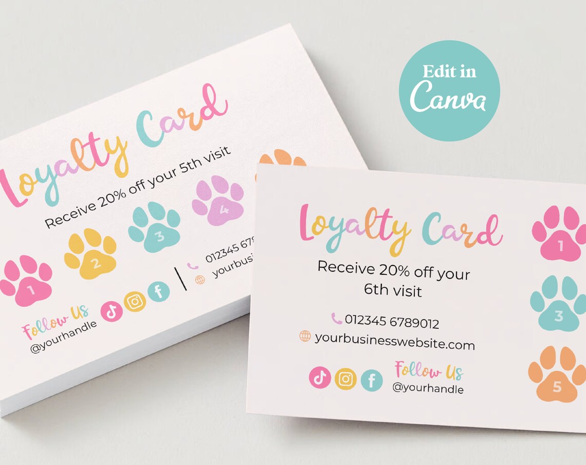 Dog Grooming Loyalty Card Canva Template | Business Card Design, DIY ...