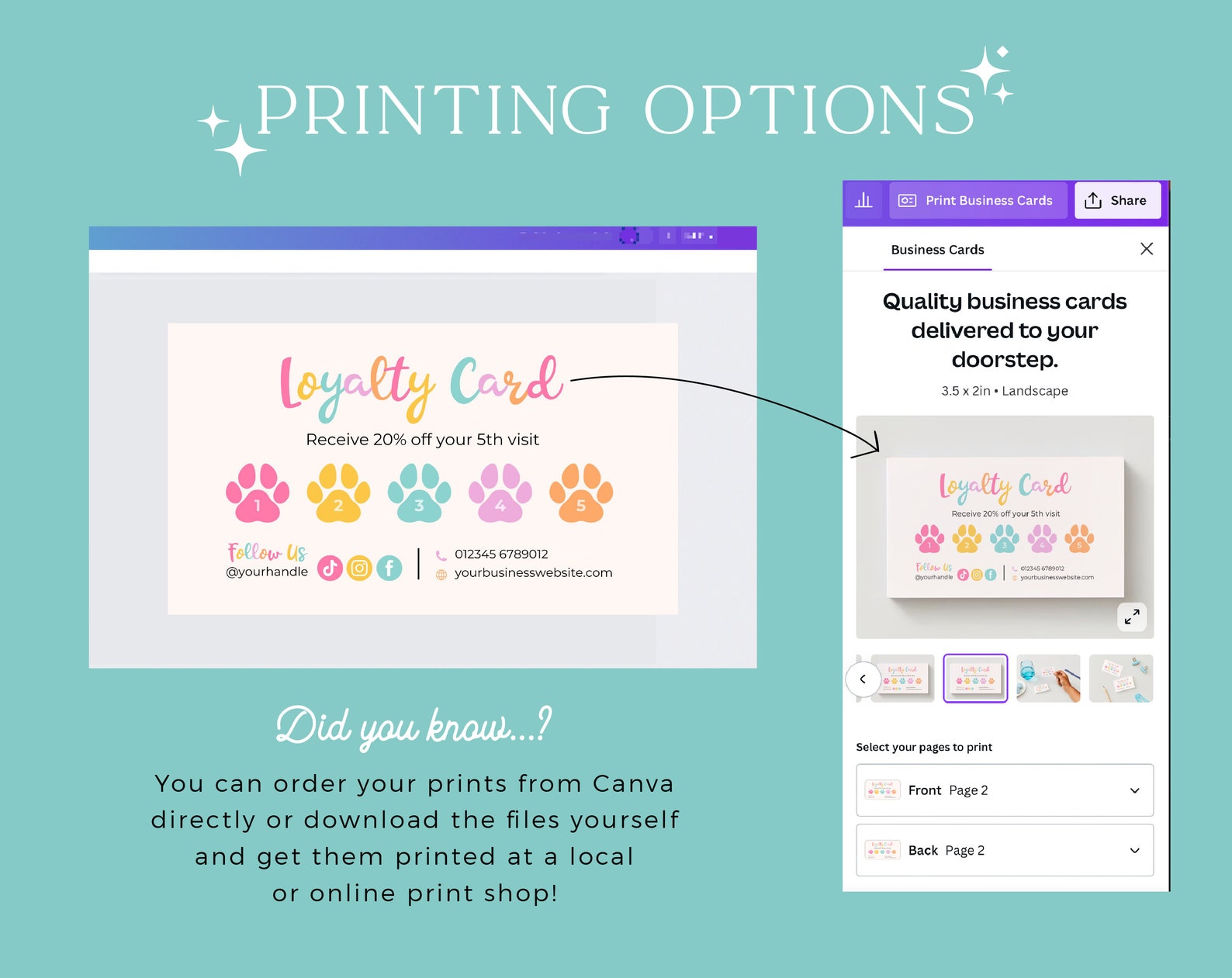 Dog Grooming Loyalty Card Canva Template | Business Card Design, DIY ...
