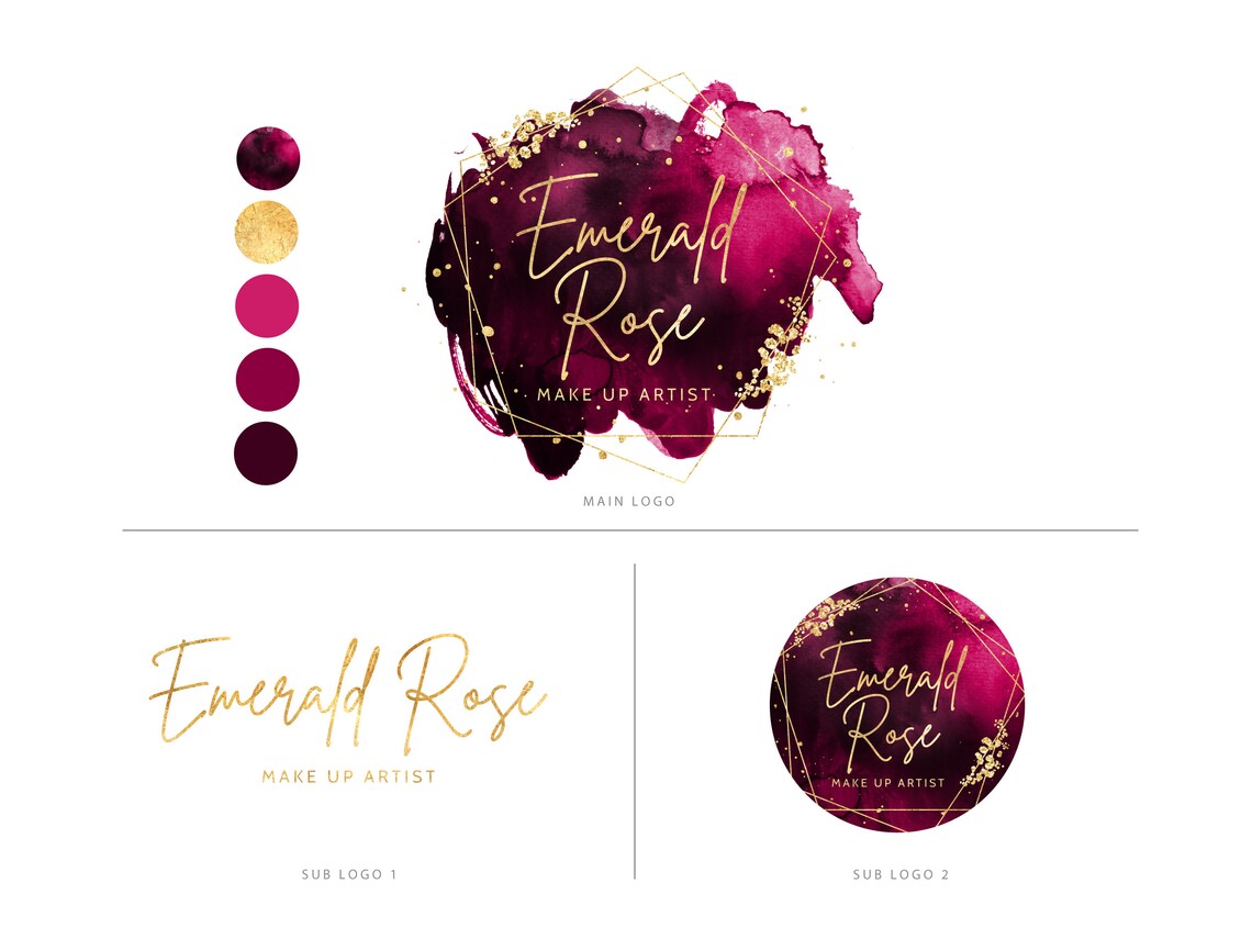 Berry Red and Gold Logo Design Pretty Logo Watercolor logo | Etsy