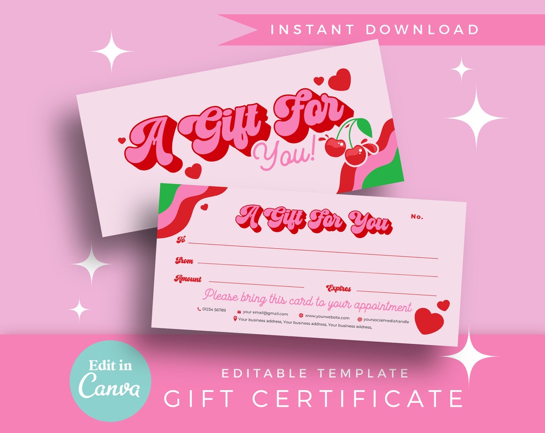 Gift Certificate | Editable Canva Template- Pink Red Cherry ...