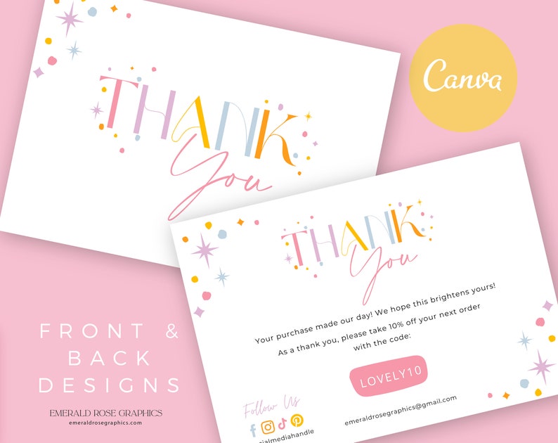 Thank You Card | Editable Canva Template- Lovely Confetti Customisable ...