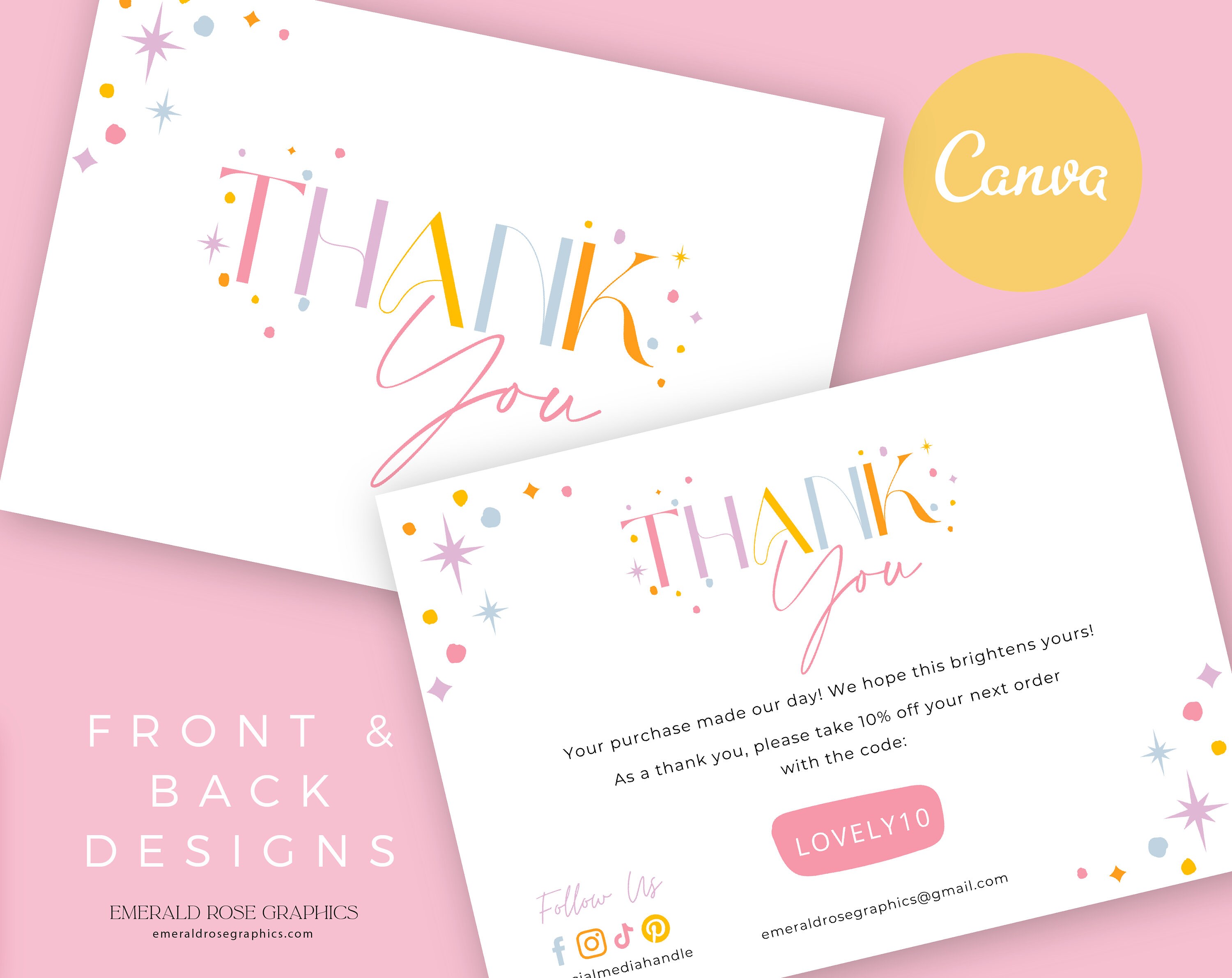 Thank You Card Editable Canva Template Lovely Confetti - Etsy