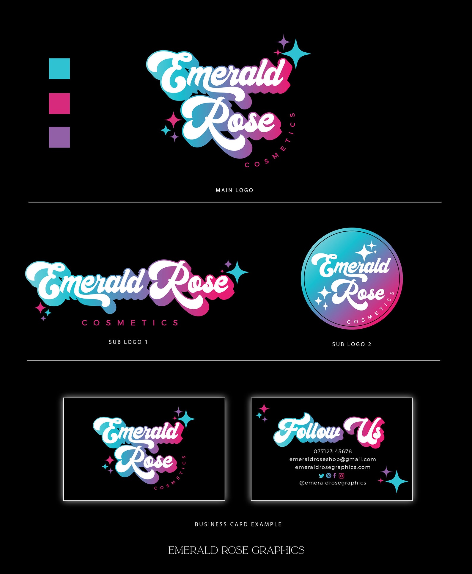 Funky Retro Logo, Purple Pink Teal, Premade Business Card Design - Etsy