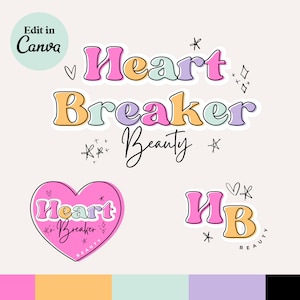 DIY Rainbow Heart Logo Canva Template | Heart Breaker Editable Retro ...