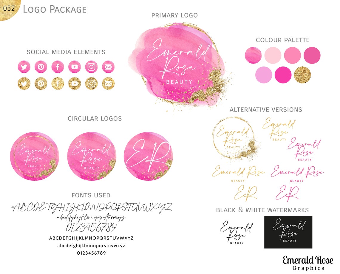 Pre-made Pink and Gold Logo Business Watercolour Logo Makeup | Etsy