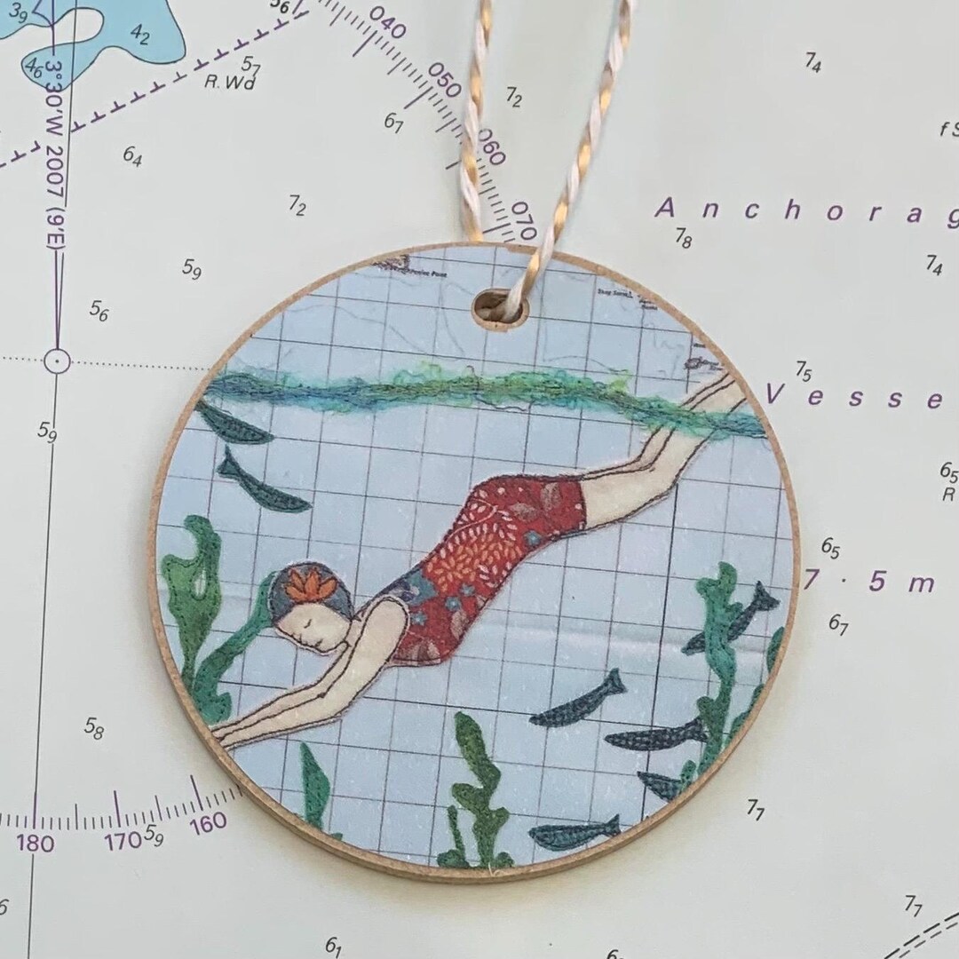 Sea Swimmer Devon Decoration - Coastal Themes on Old Sea Charts Map by ...