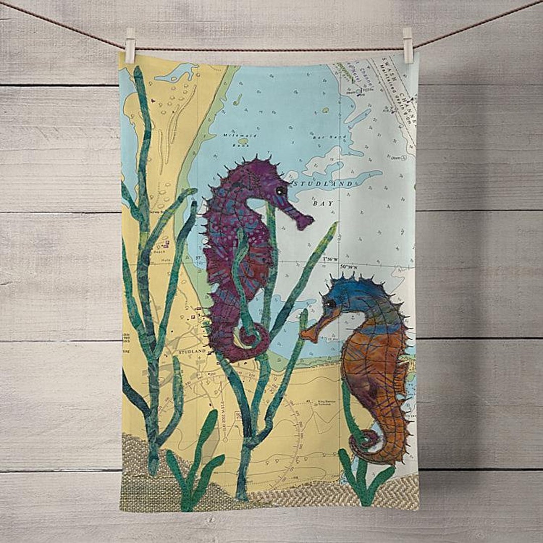 Seahorses at Studland Bay Dorset Tea Towel by Hannah Wisdom Textiles ...